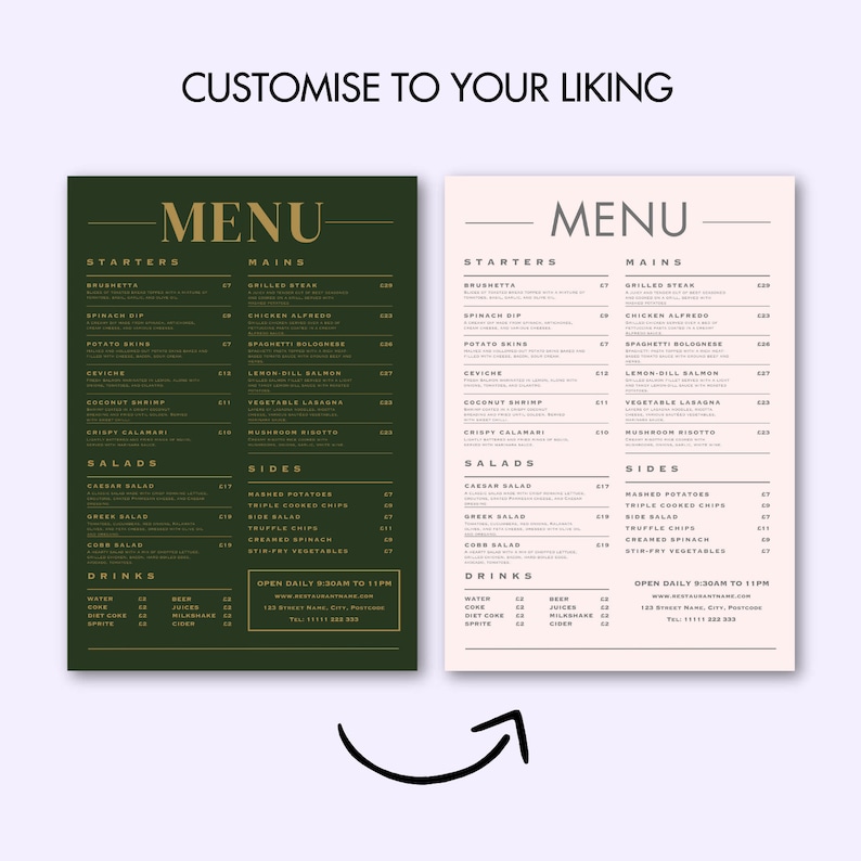 Restaurant Food Menu, Editable Template Price List, Business Menu ...