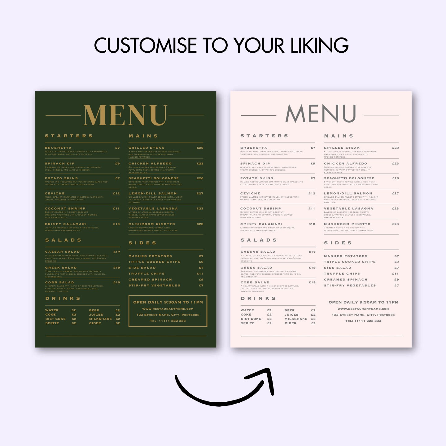 Restaurant Food Menu, Editable Template Price List, Business Menu ...