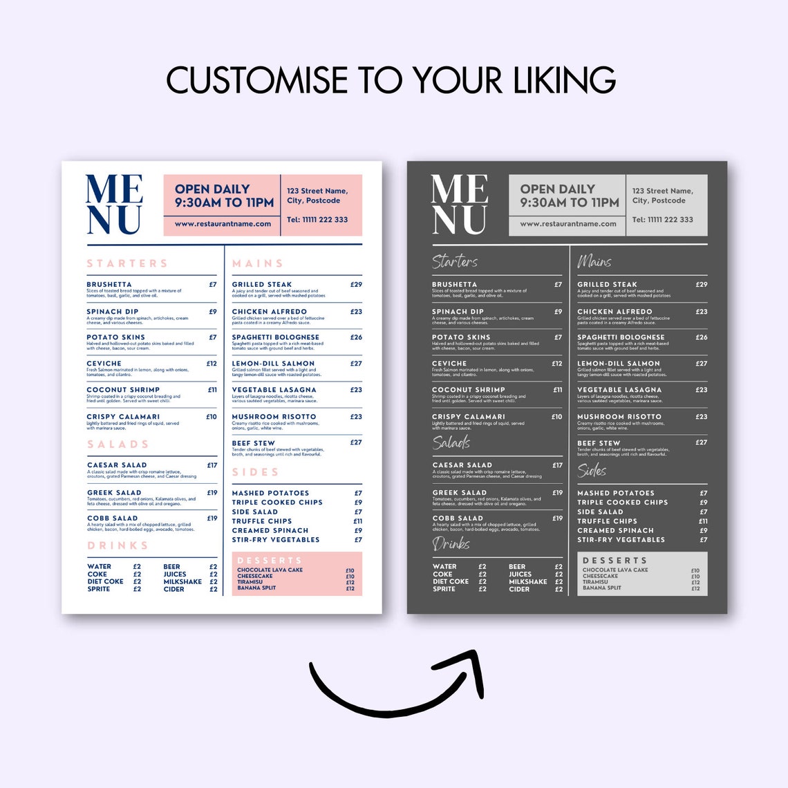 Restaurant Food Menu, Editable Template Price List, Business Menu ...