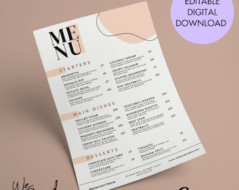 Editable Template Price List, Restaurant Food Menu, DIY Retro Business ...
