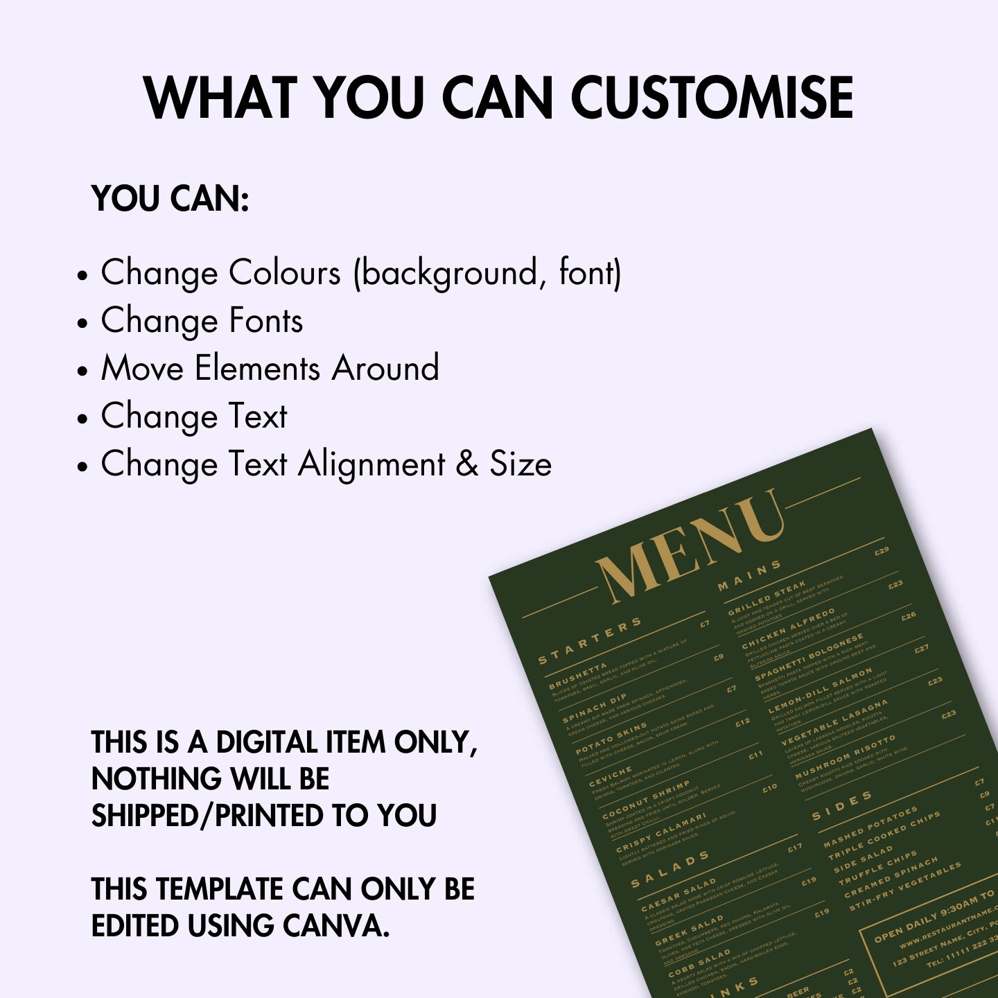 Restaurant Food Menu, Editable Template Price List, Business Menu ...