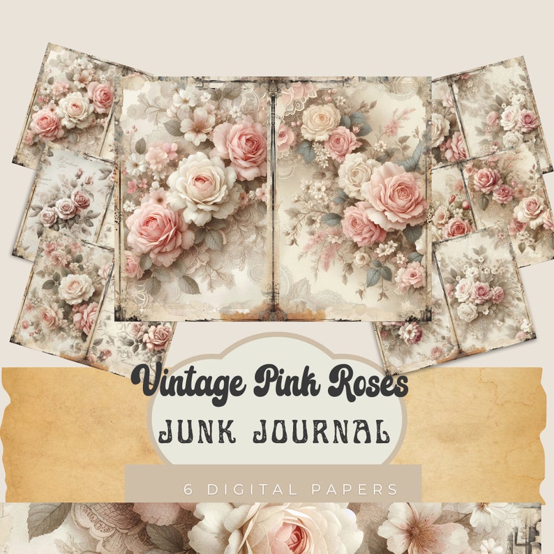 Vintage Roses Junk Journal, Printable Pink Roses Paper Set for ...