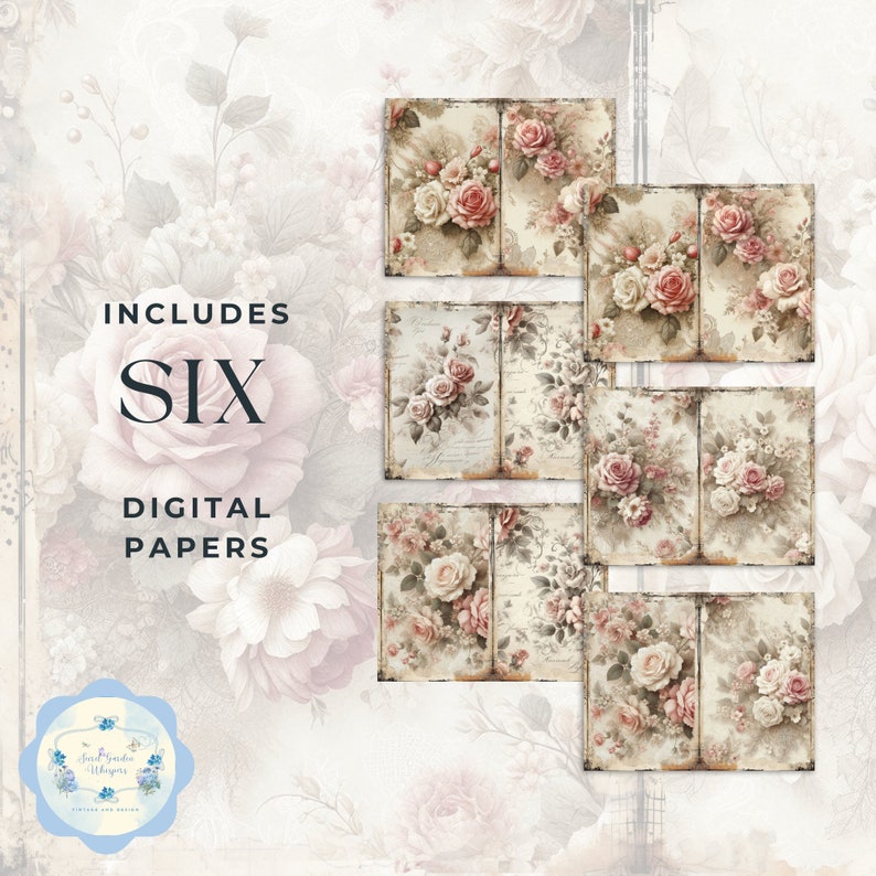 Vintage Roses Junk Journal, Printable Pink Roses Paper Set for ...