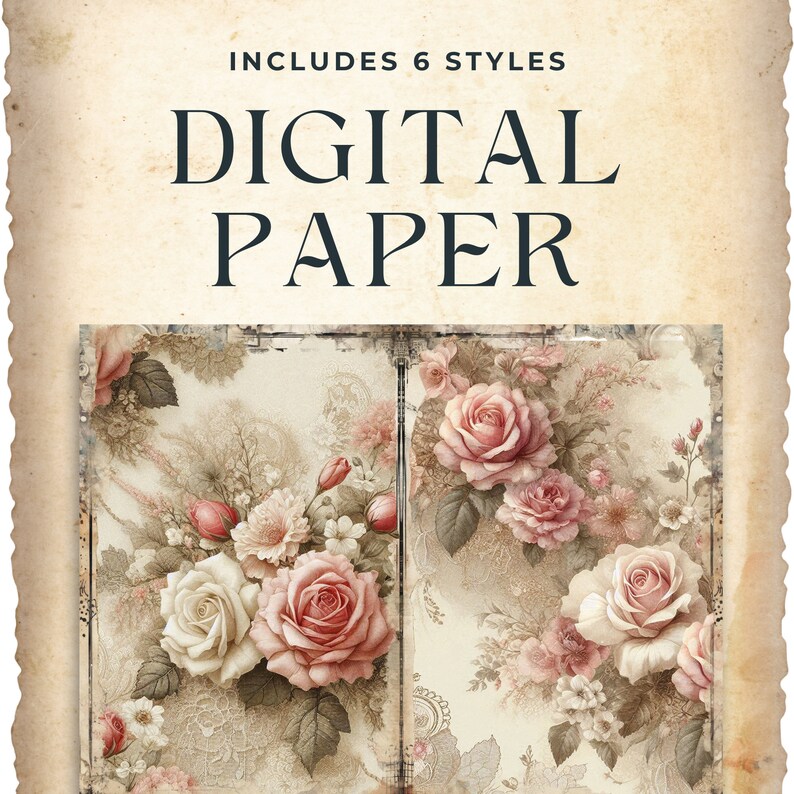 Vintage Roses Junk Journal, Printable Pink Roses Paper Set for ...