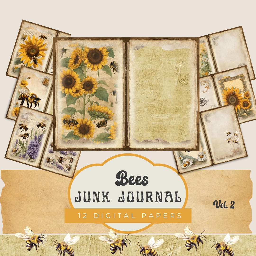 Watercolor Bees Junk Journal Pages, Vintage Bee Junk Journal Kit ...