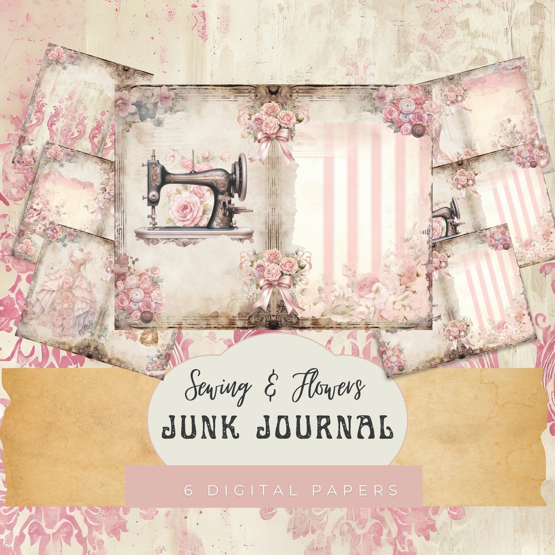 Sewing Junk Journal, Vintage, Floral, Sewing Machine Ephemera, Vintage ...