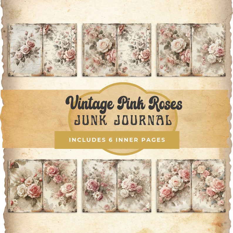 Vintage Roses Junk Journal, Printable Pink Roses Paper Set for ...