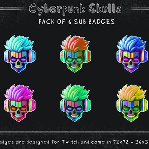 Cyberpunk Skulls Twitch Sub Badges Set of 6 / Sub Badges for - Etsy