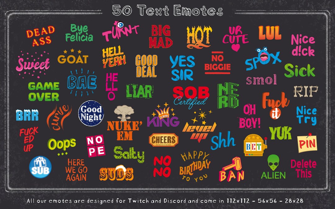 Vibrant Text Emotes Pack of 50 / Eye Catching Emotes / Colorful Emojis ...