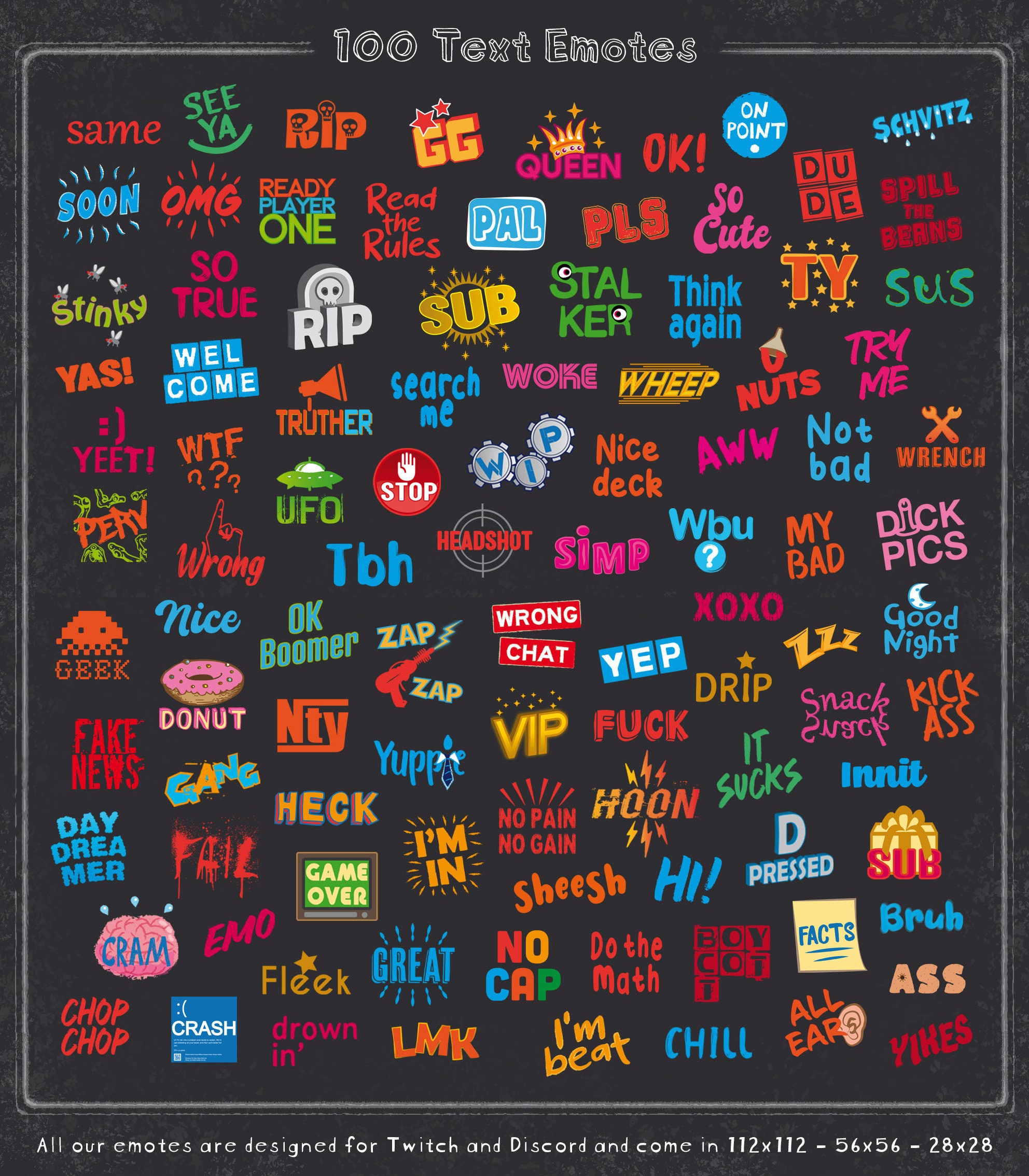 Vibrant Text Emotes Pack of 100 / Eye Catching Emotes / Colorful Emojis ...