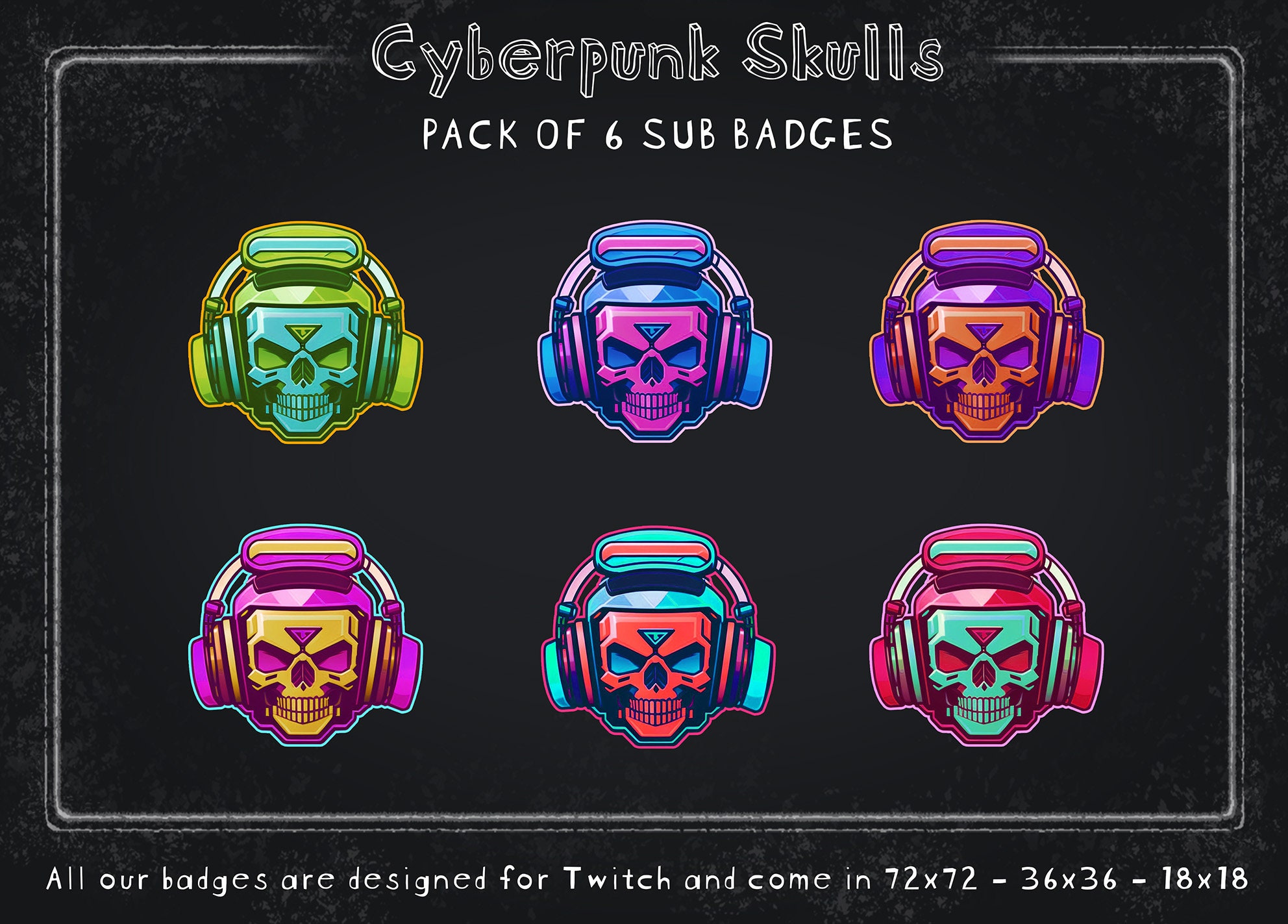 Cyberpunk Skulls Twitch Sub Badges Set of 6 / Sub Badges for - Etsy