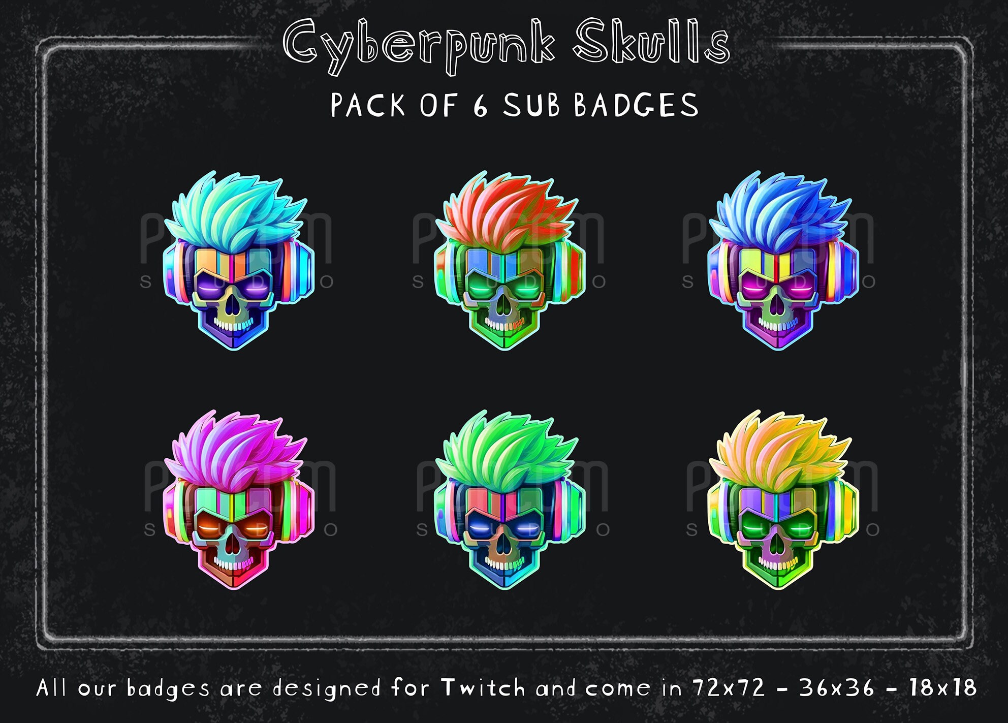 Twitch Sub Badges, Cyberpunk Skulls, Futuristic Emotes (set of 6) - Etsy