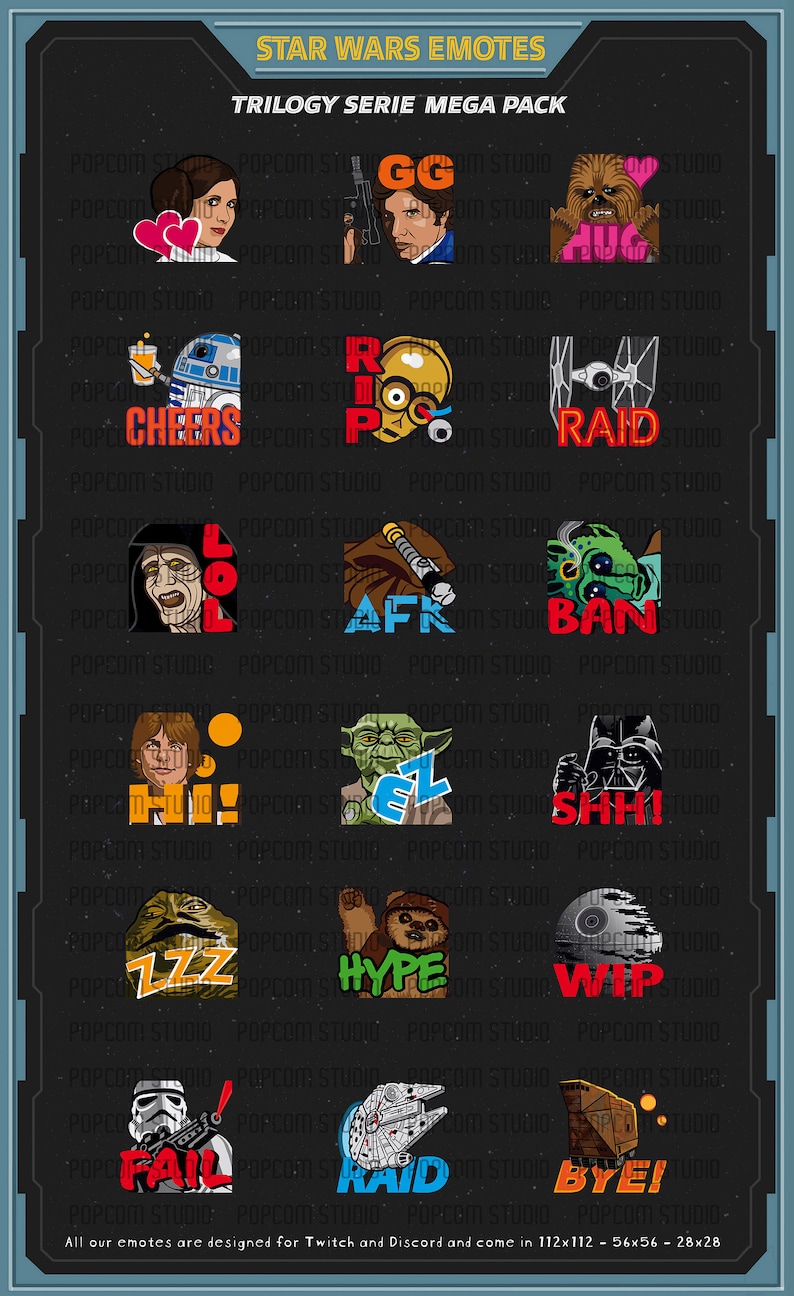 Star Wars Emotes - Pack of 18 / Fan Art Illustrated Emotes - Etsy