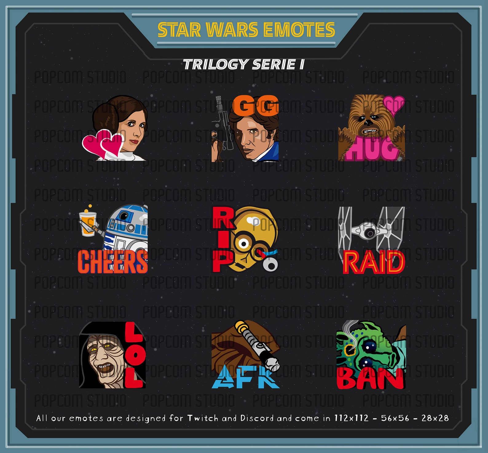 Star Wars Emotes - Pack of 9 / Fan Art Illustrated Emotes - Etsy