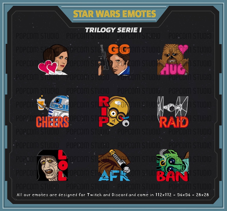 Star Wars Emotes - Pack of 9 / Fan Art Illustrated Emotes - Etsy
