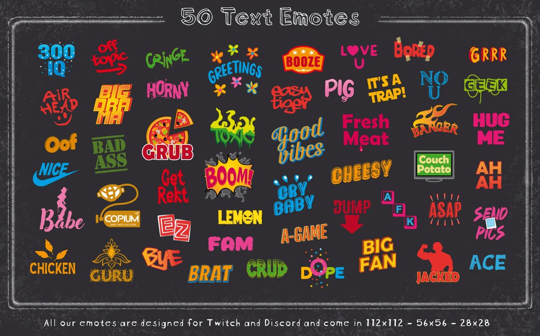 Vibrant Text Emotes Pack of 50 / Eye Catching Emotes / Colorful Emojis ...
