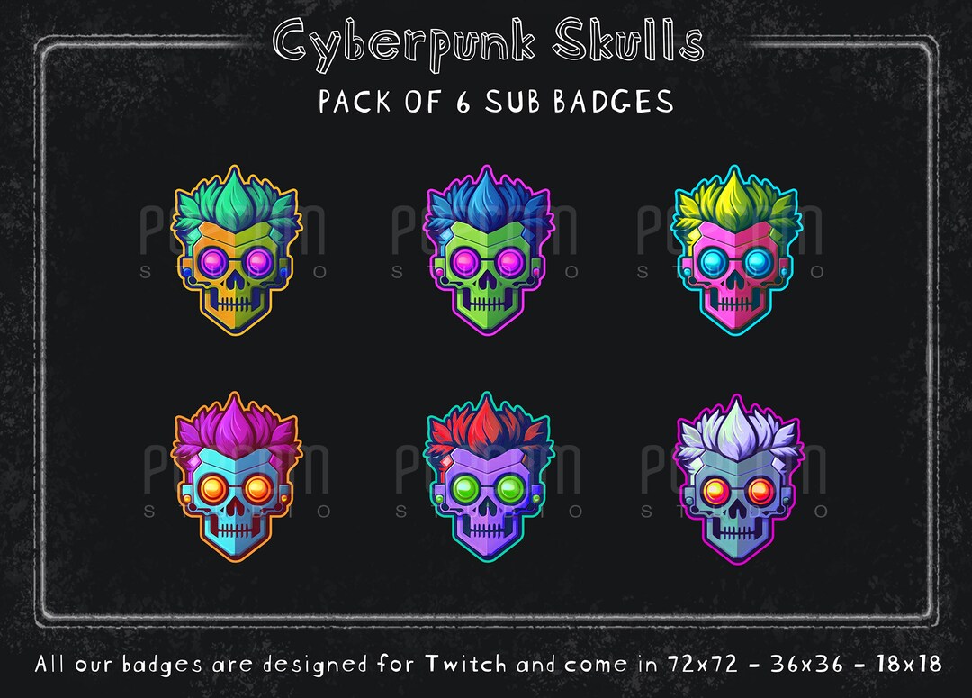 Cyberpunk Skulls Twitch Sub Badges Set of 6 / Sub Badges for Streaming ...