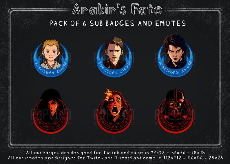 Anakin's Fate Star Wars Twitch Sub Badges and Emotes - Pack of 6 ...