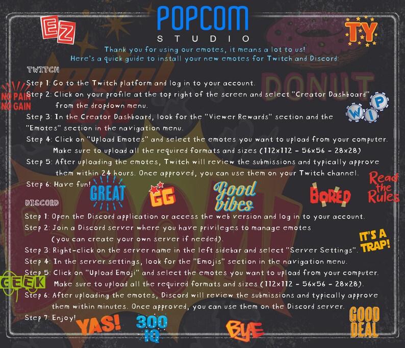 Vibrant Text Emotes Pack of 100 / Eye Catching Emotes / Colorful Emojis ...