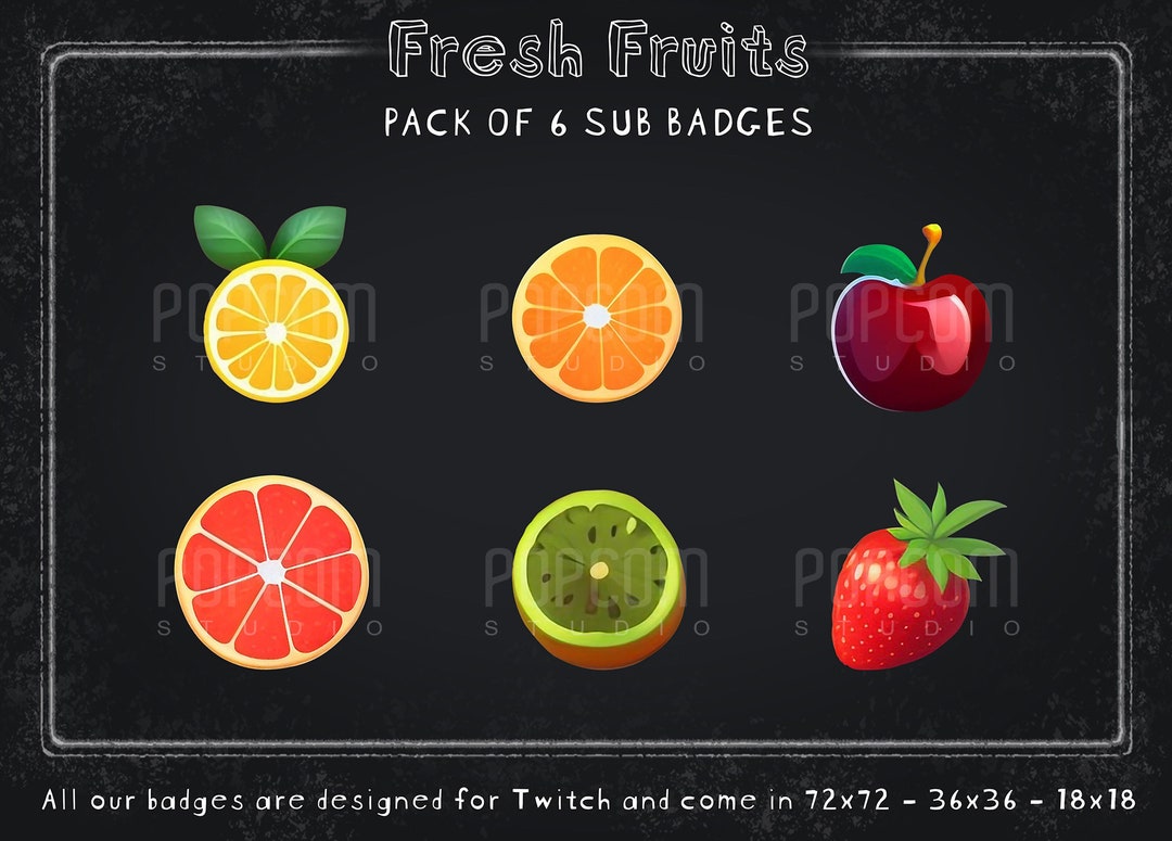 Fresh Fruits Twitch Sub Badges - Pack of 6 / Colorful Badges for ...