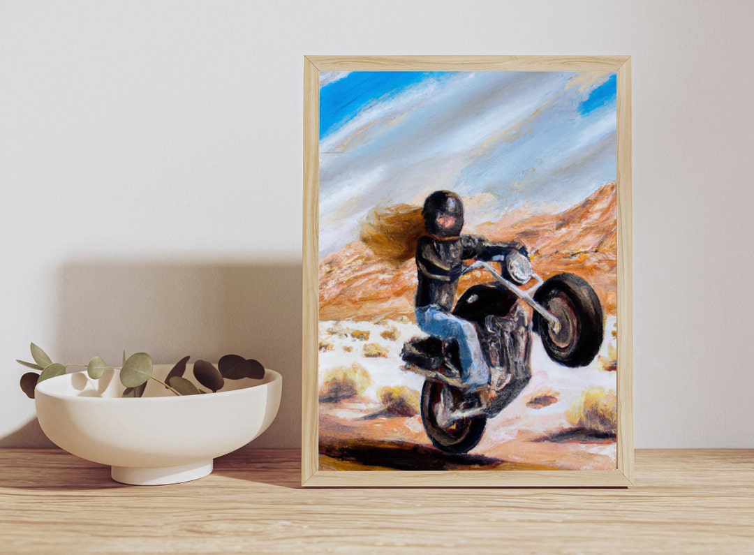Desert Wheelie Woman - Vintage Motorcycle Print - Female Rider Art ...