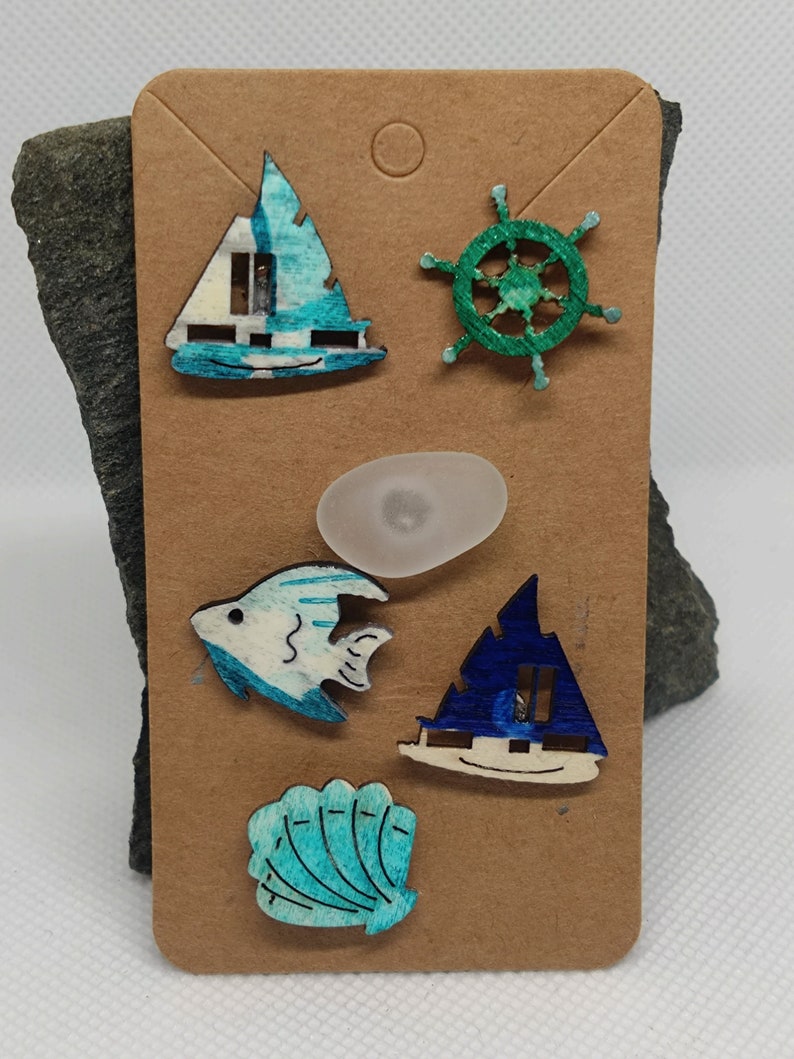 Nautical Wooden Pin Badges: Seaside Beach Accessories, Set of 6 - Etsy