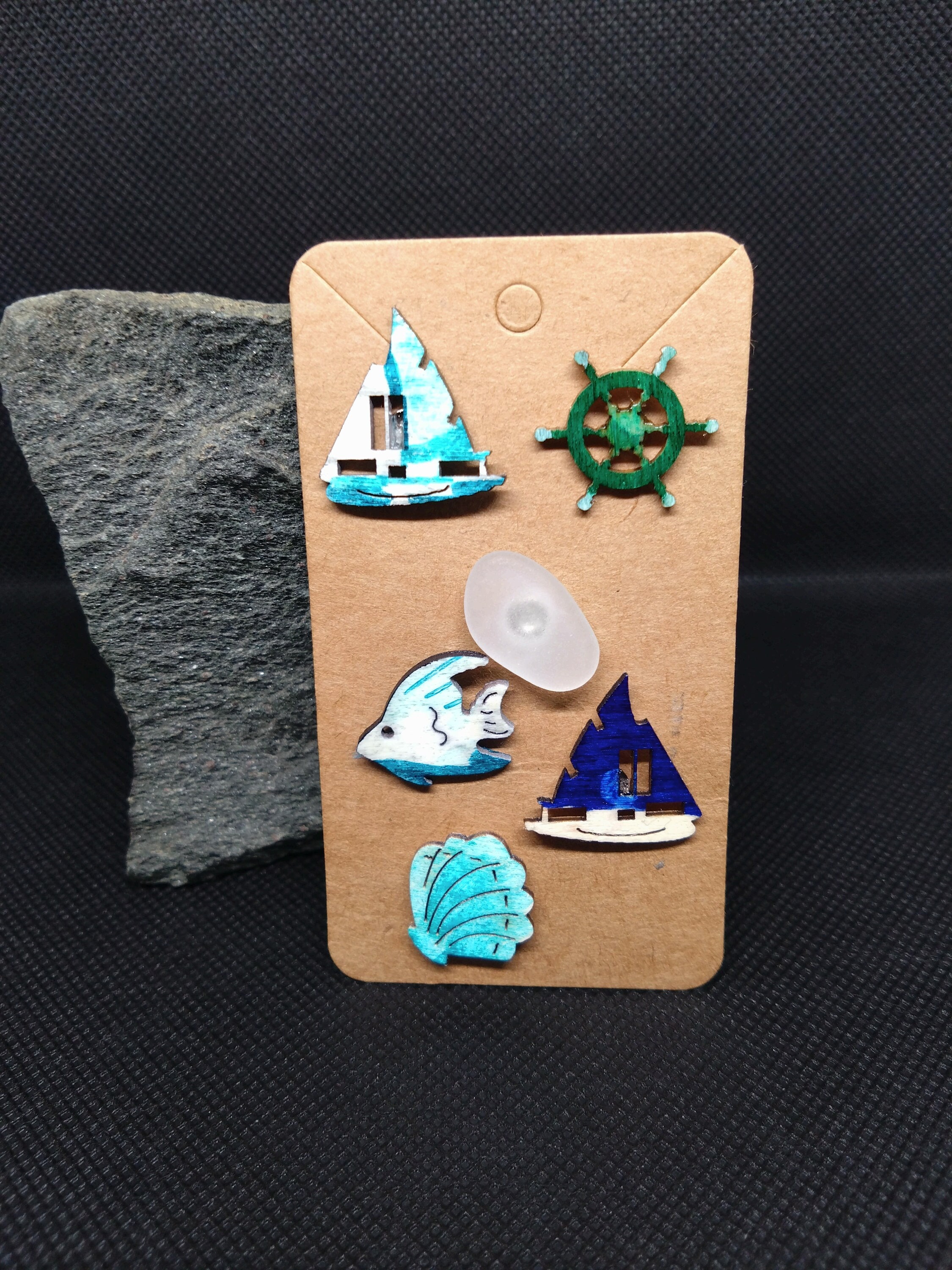 Nautical Wooden Pin Badges: Seaside Beach Accessories, Set of 6 - Etsy