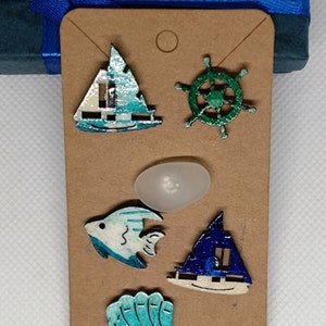 Nautical Wooden Pin Badges: Seaside Beach Accessories, Set of 6 - Etsy