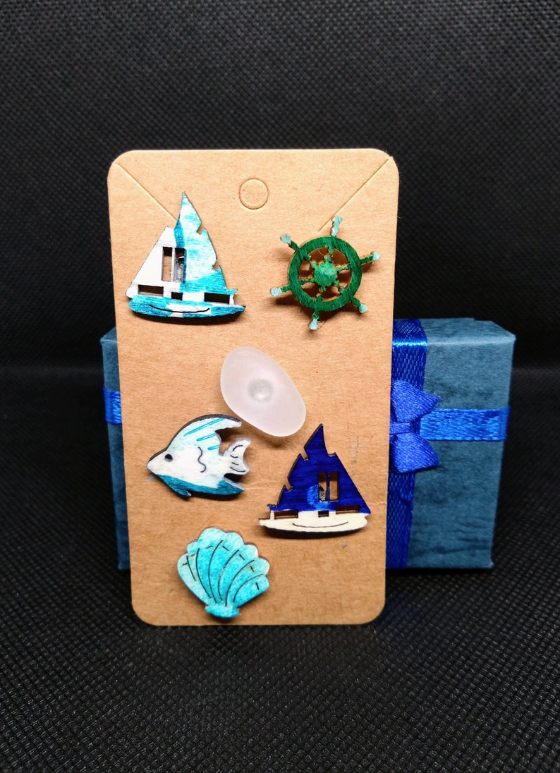 Nautical Wooden Pin Badges: Seaside Beach Accessories, Set of 6 - Etsy