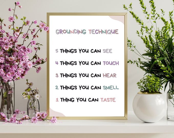 Grounding Techniques Poster to Help With Anxiety, Grounding Exercises ...