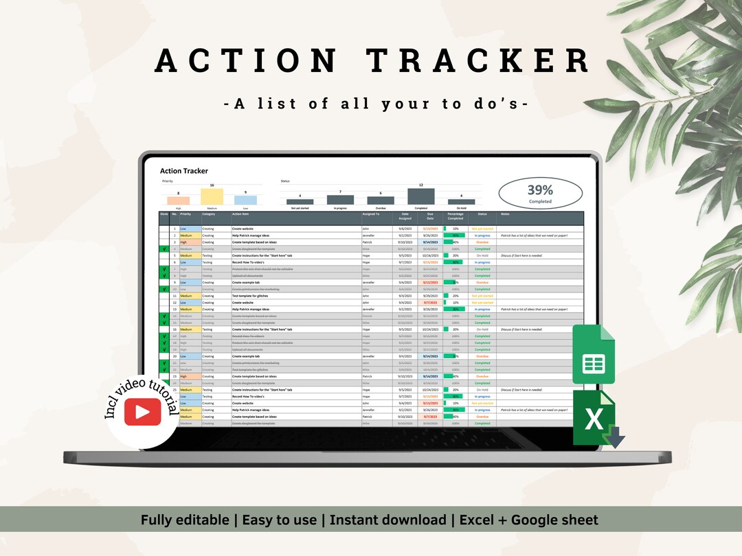Task Tracker Action Tracker Task List Team Planner to Do List Get in Control Excel Template ...