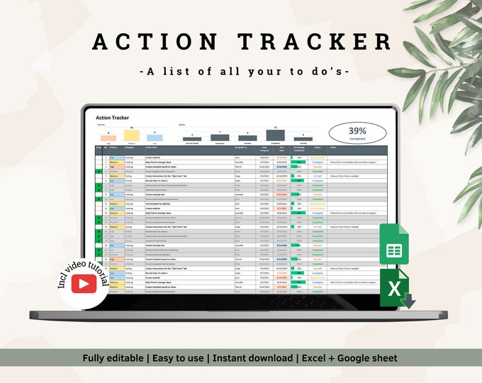 Action Item Tracker Spreadsheet, Excel To-do List and Task Tracking ...