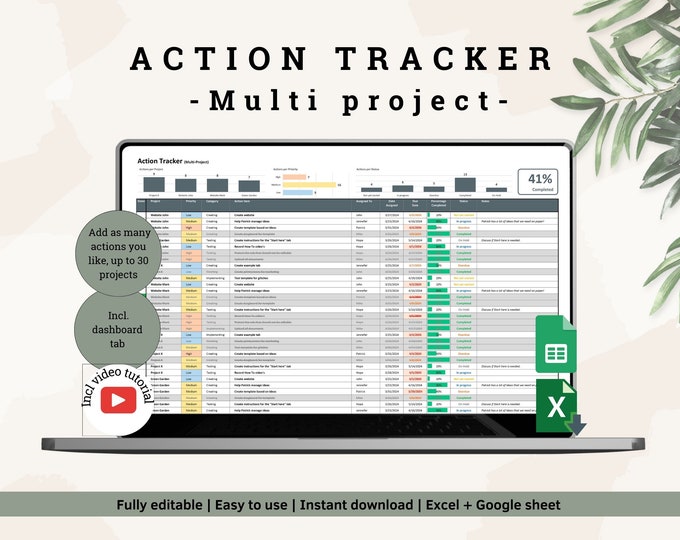 Action Item Tracker Spreadsheet, Excel To-do List and Task Tracking ...