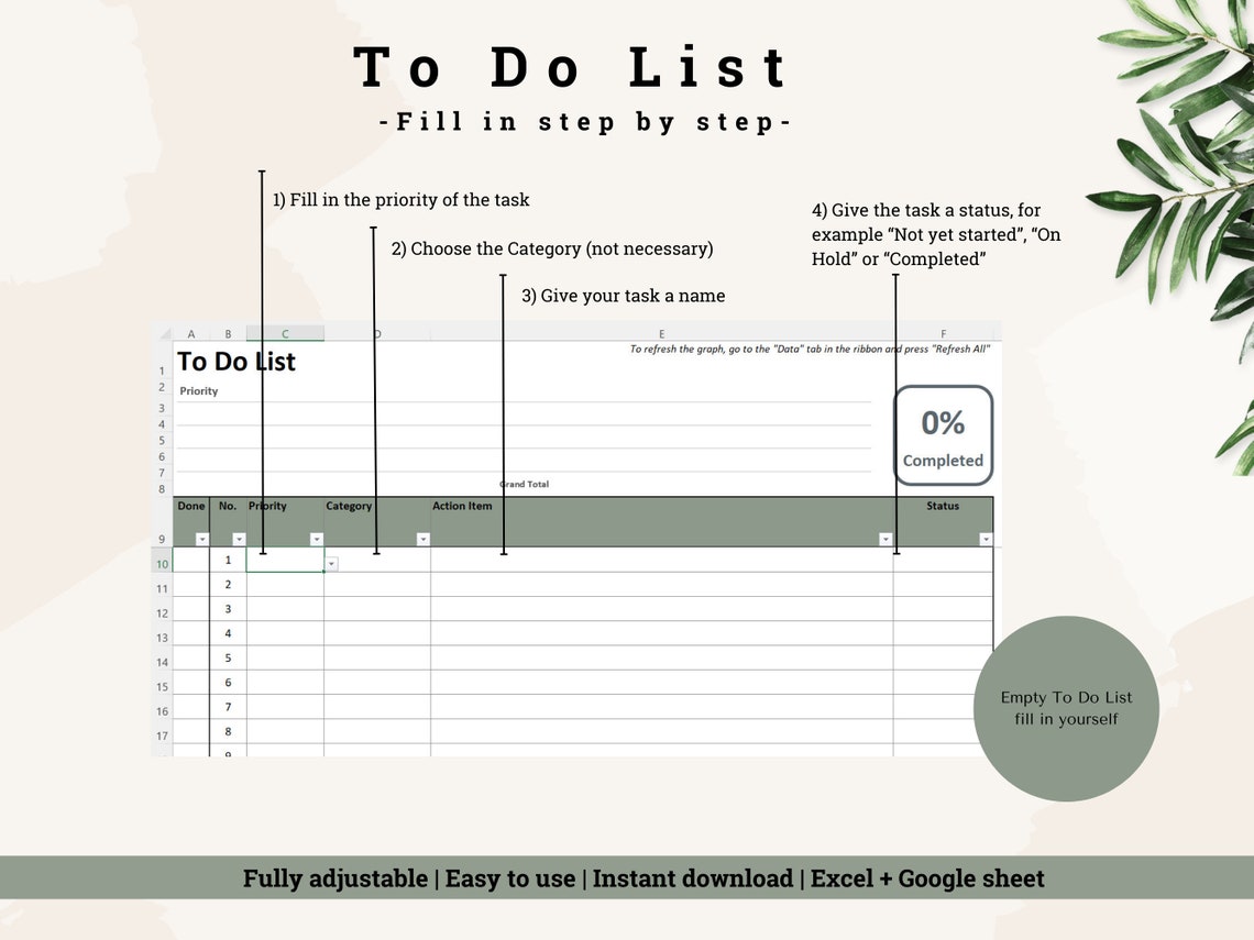 To Do List Template: Task Tracker in Excel & Google Sheets (digital ...