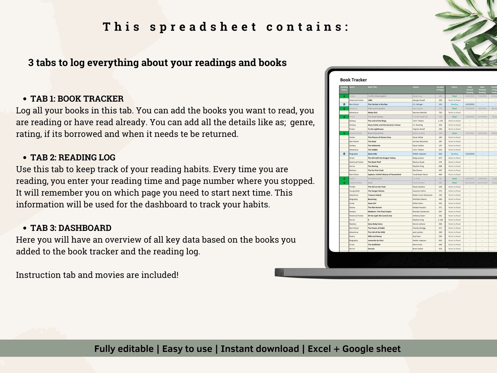 Book Tracker | Reading Tracker | Organize Your Digital Bookcase | Excel ...