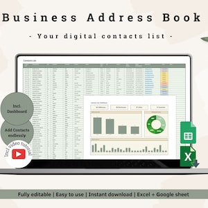 Business Contact List, Digital Address Book, Excel & Google Spreadsheet ...