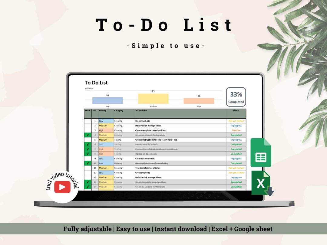 To Do List Template: Task Tracker in Excel & Google Sheets (digital ...