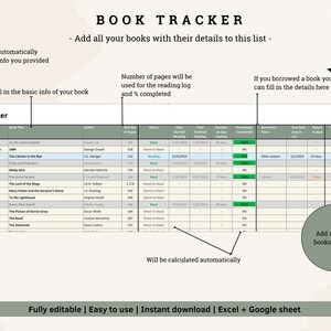 Book Tracker | Reading Tracker | Organize Your Digital Bookcase | Excel + Google Spreadsheet ...