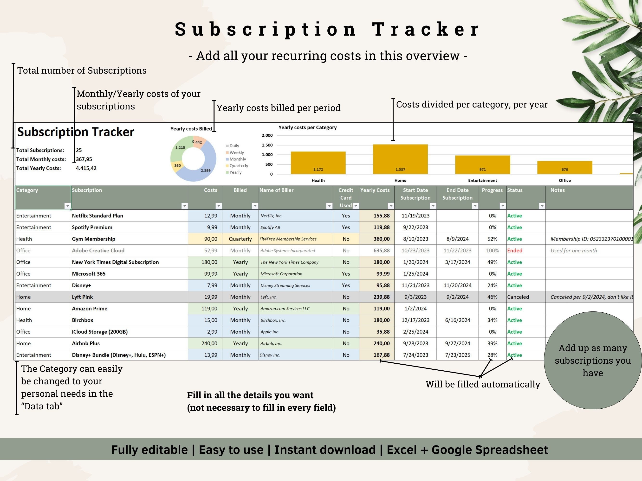 Subscription Tracker Manage Your Recurring Costs Memberships and ...