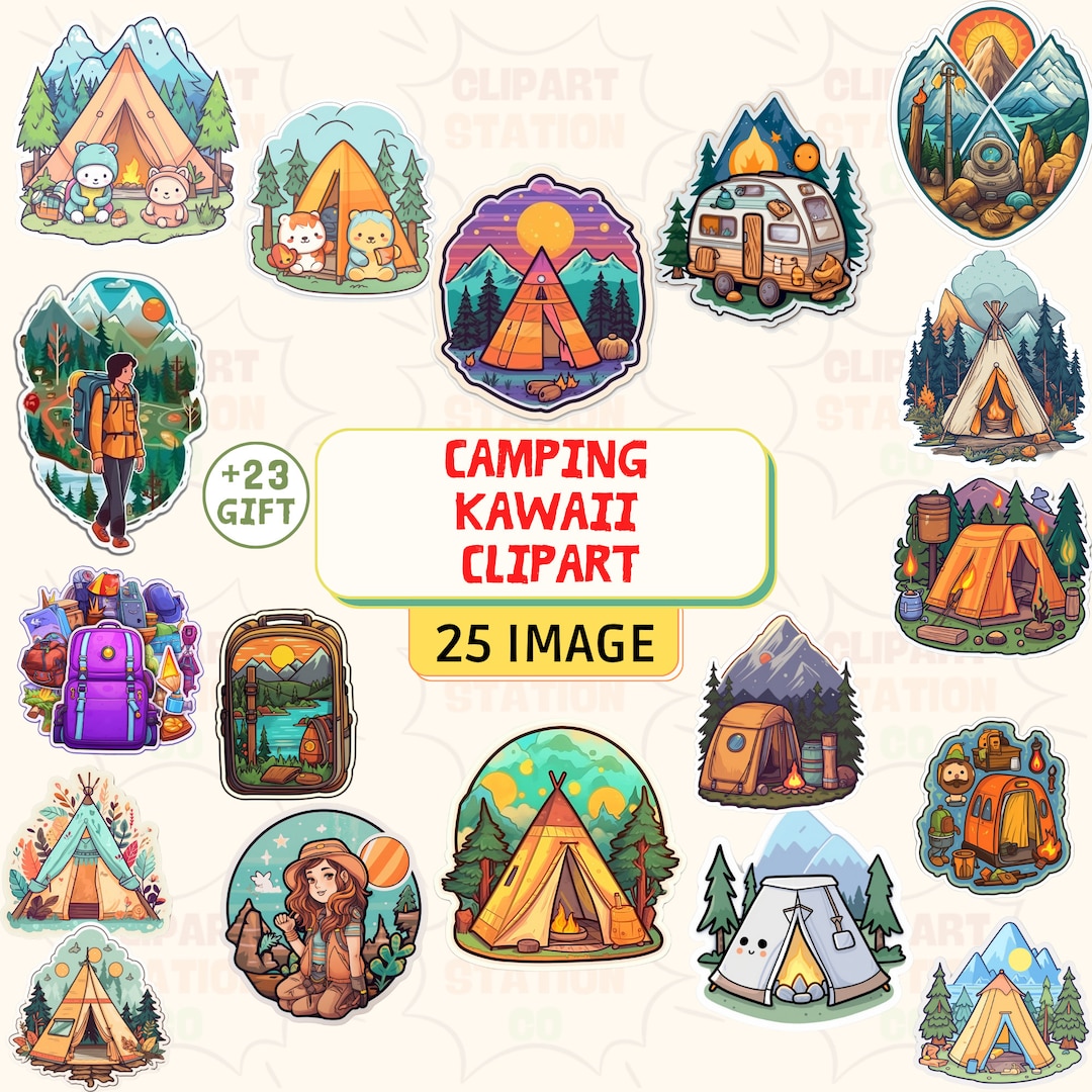 Kawaii Camping Clipart, Kawaii Camping Clip Art Set, Kawaii Clipart ...