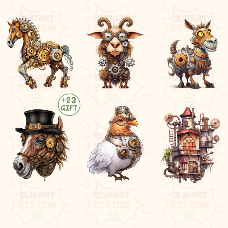 Farm Animals Steampunk Steampunk Farm Barn Clipart Bundle - Etsy