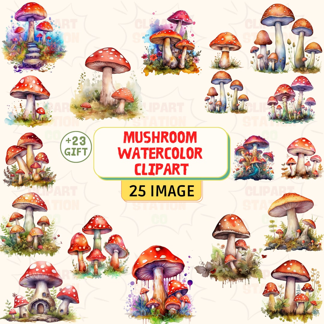 Mushrooms Floral Watercolor Clipart, Mushroom Watercolor Clipart ...