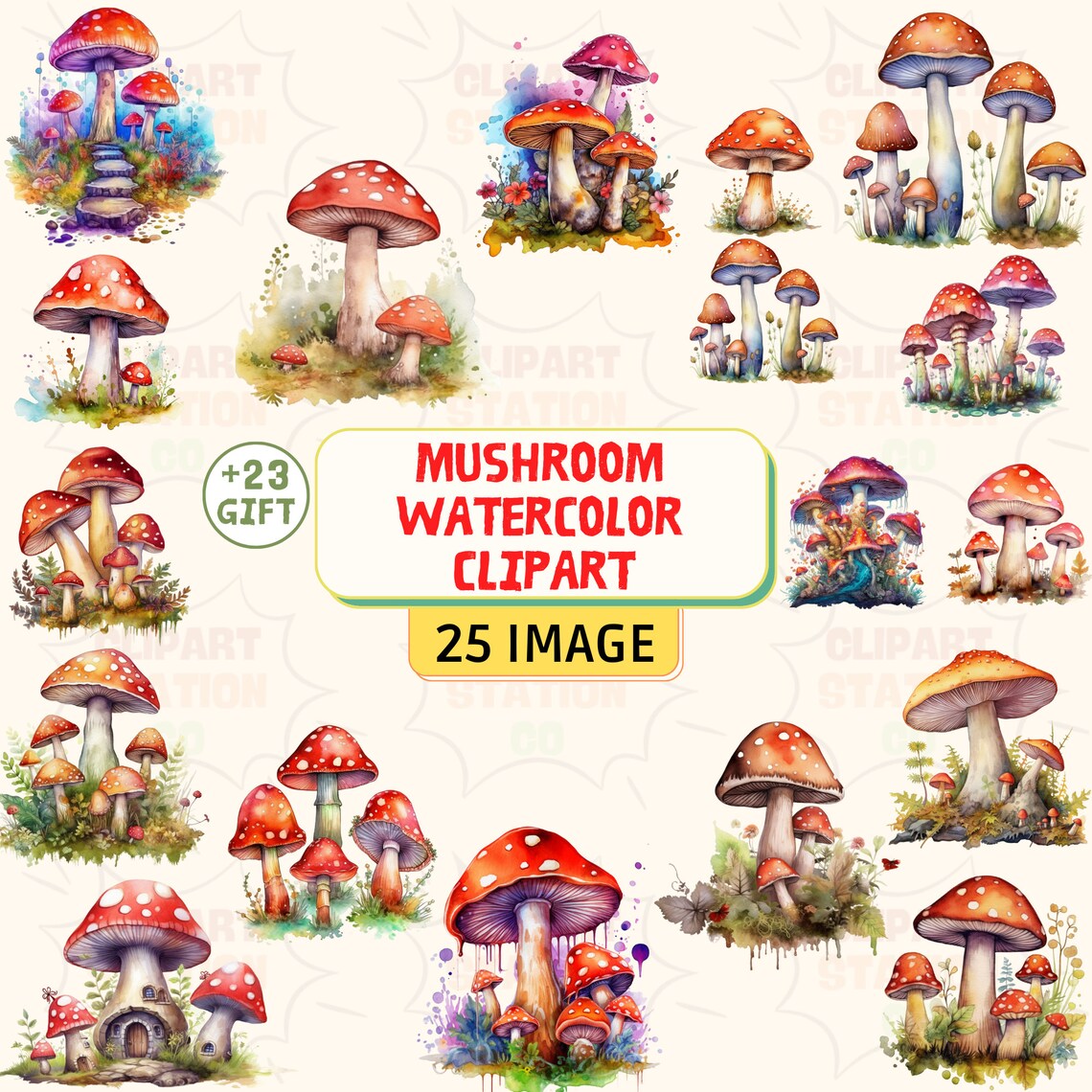 Mushrooms Floral Watercolor Clipart, Mushroom Watercolor Clipart ...