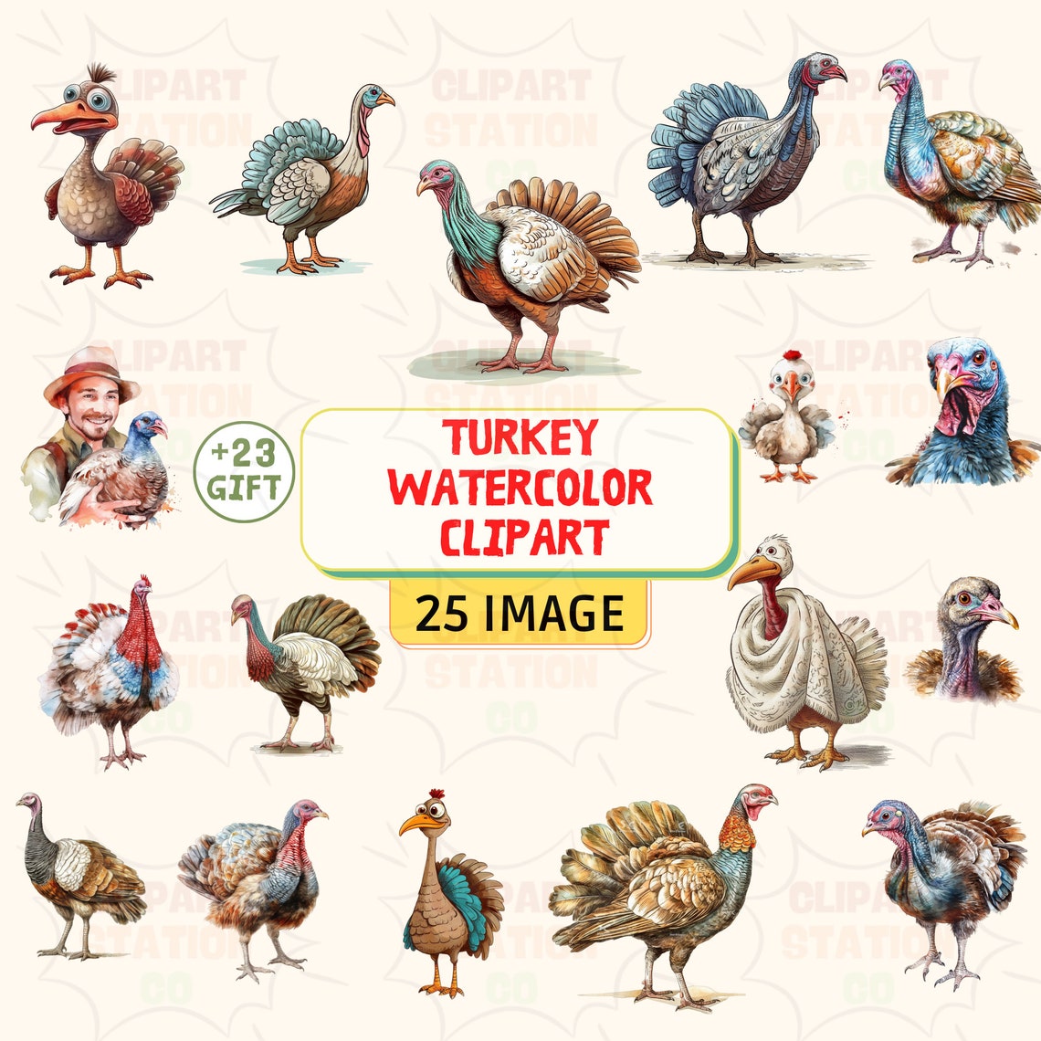 Turkey Clipart, Turkey Digital Clipart, Watercolor Clipart, Watercolor ...