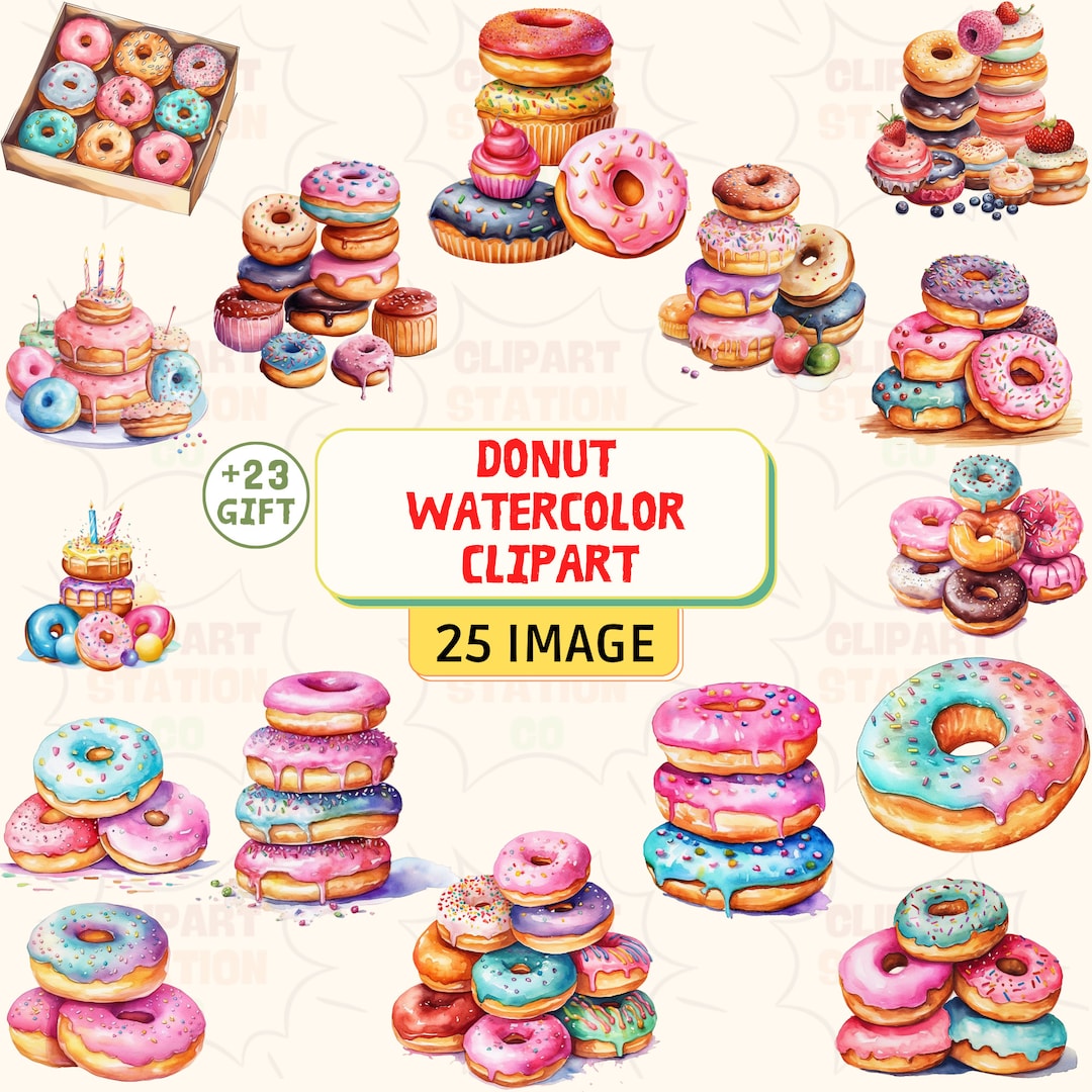 Donut Watercolor Clipart Sweet Bakery Food Clipart Donut - Etsy