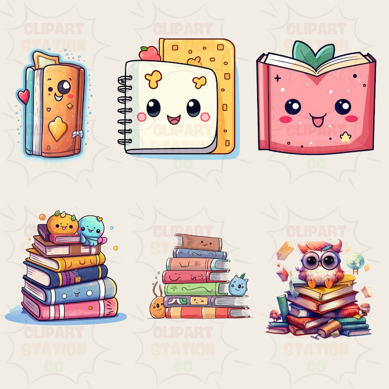 Kawaii Books Clipart, Cute Cartoon School Books Clip Art, Kawaii Book ...