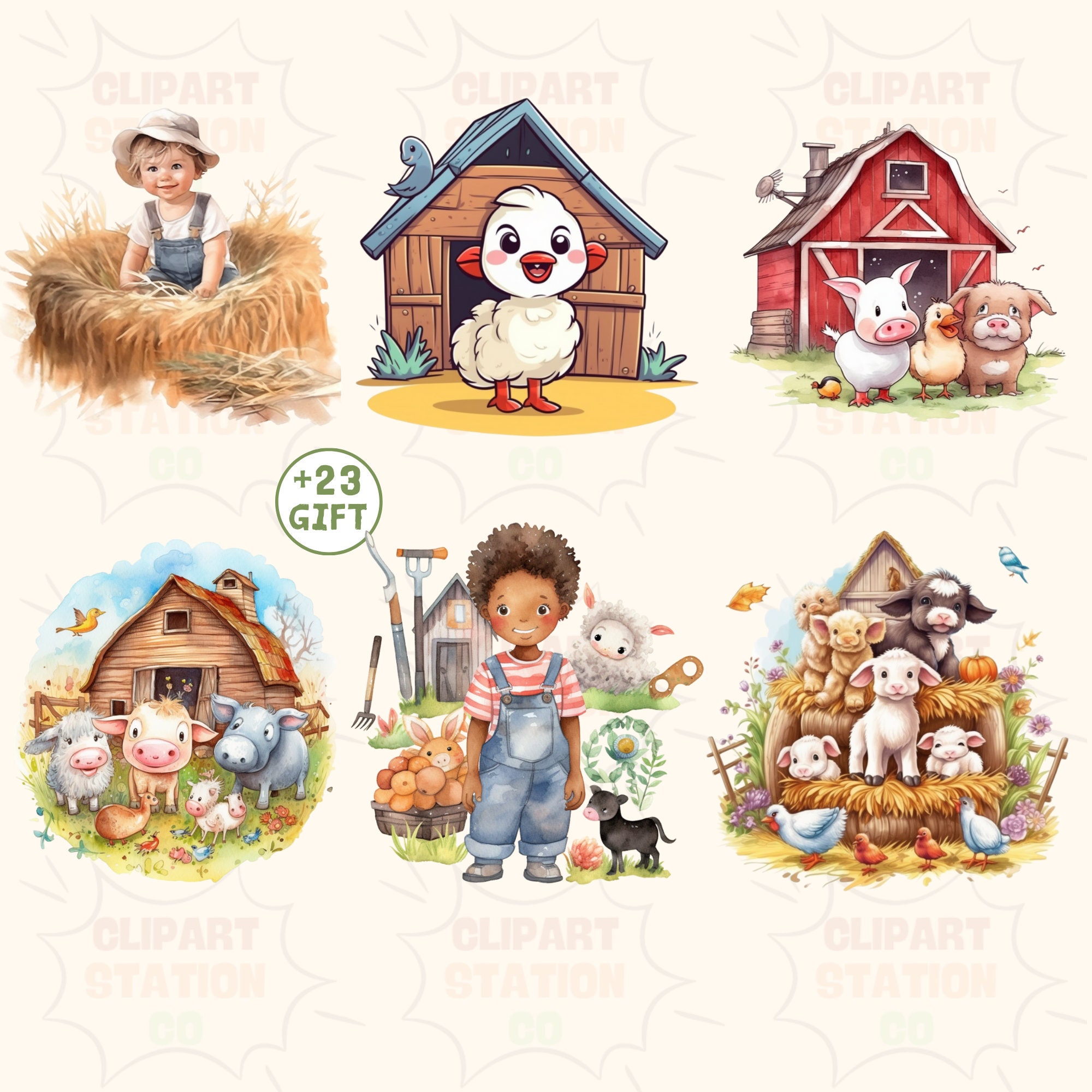 Watercolor Farm Animals Clipart Set, Cute Baby Farm Animals Clipart ...