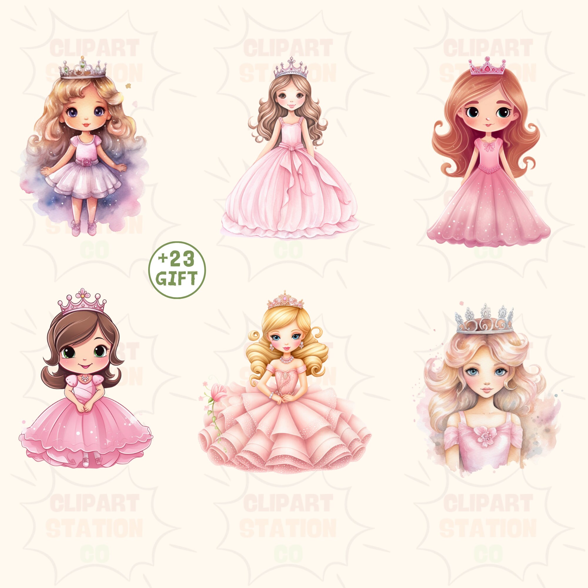 Little Princess Clipart, Watercolor Princess Clipart, Nursery Decor PNG ...