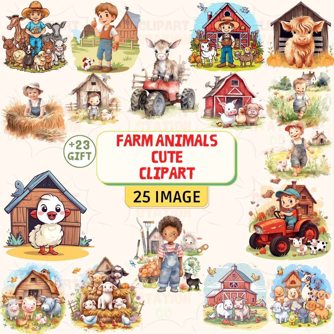 Watercolor Farm Animals Clipart Set, Cute Baby Farm Animals Clipart ...