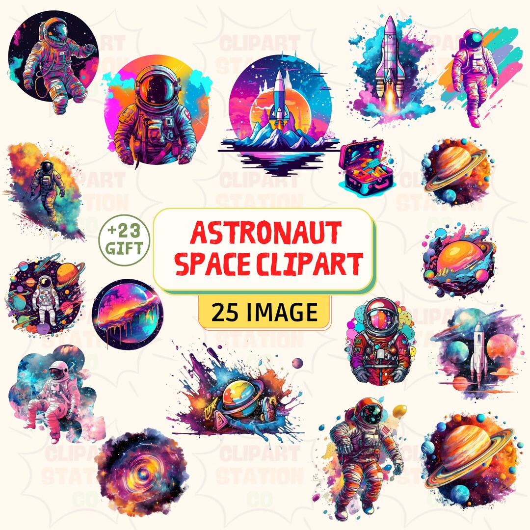 Astronaut and Space Watercolor Clipart, Watercolor Space Clipart, Space ...